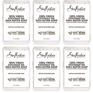 SheaMoisture Shea Butter Body Wash Bar Soap, Cleansing Skin Care to Soften & Restore, 100% Virgin Coconut Oil with Coconut Milk, Shea Butter & Acacia Senegal, 8 Oz Bar - 6 pack