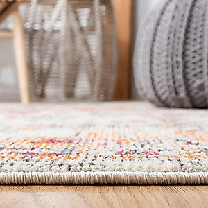 SAFAVIEH Madison Collection Area Rug - 8' x 10', Beige & Orange, Boho Chic Medallion Distressed Design, Non-Shedding & Easy Care, Ideal for High Traffic Areas in Living Room, Bedroom (MAD473E)