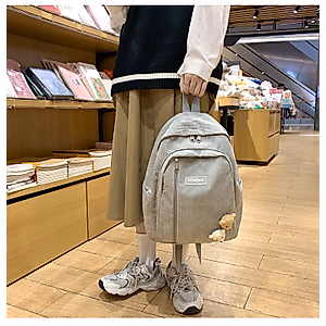 VIEOAGEO Kawaii Backpack with Cute Bear Pins Accessories for Teen Girls Women School Bag Super-Capacity (grey)