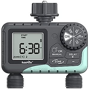 RAINPOINT Sprinkler Timer 2 Outlet, Water Timer for Garden Hose, Programmable Drip Irrigation Timer for Yard Outdoor Watering, Rain Delay/Manual/Automatic System Controller 2.5" LCD, V2, 2023 Release