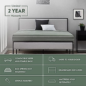Edenbrook Hudson Full Platform Bed Frame with Headboard-Underbed Storage-Full Bed Frame No Box Spring Needed-Metal/Upholstery