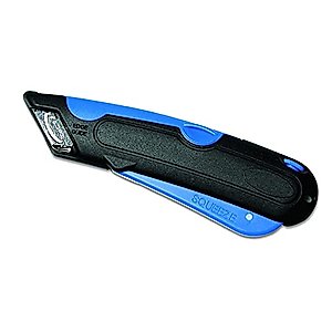 Veltec Self-Retracting Blade Safety Cutter, Left and Right Edge Guide, 3 Depth Setting, Preloaded with 3 Blades - Black/Blue (VC900)