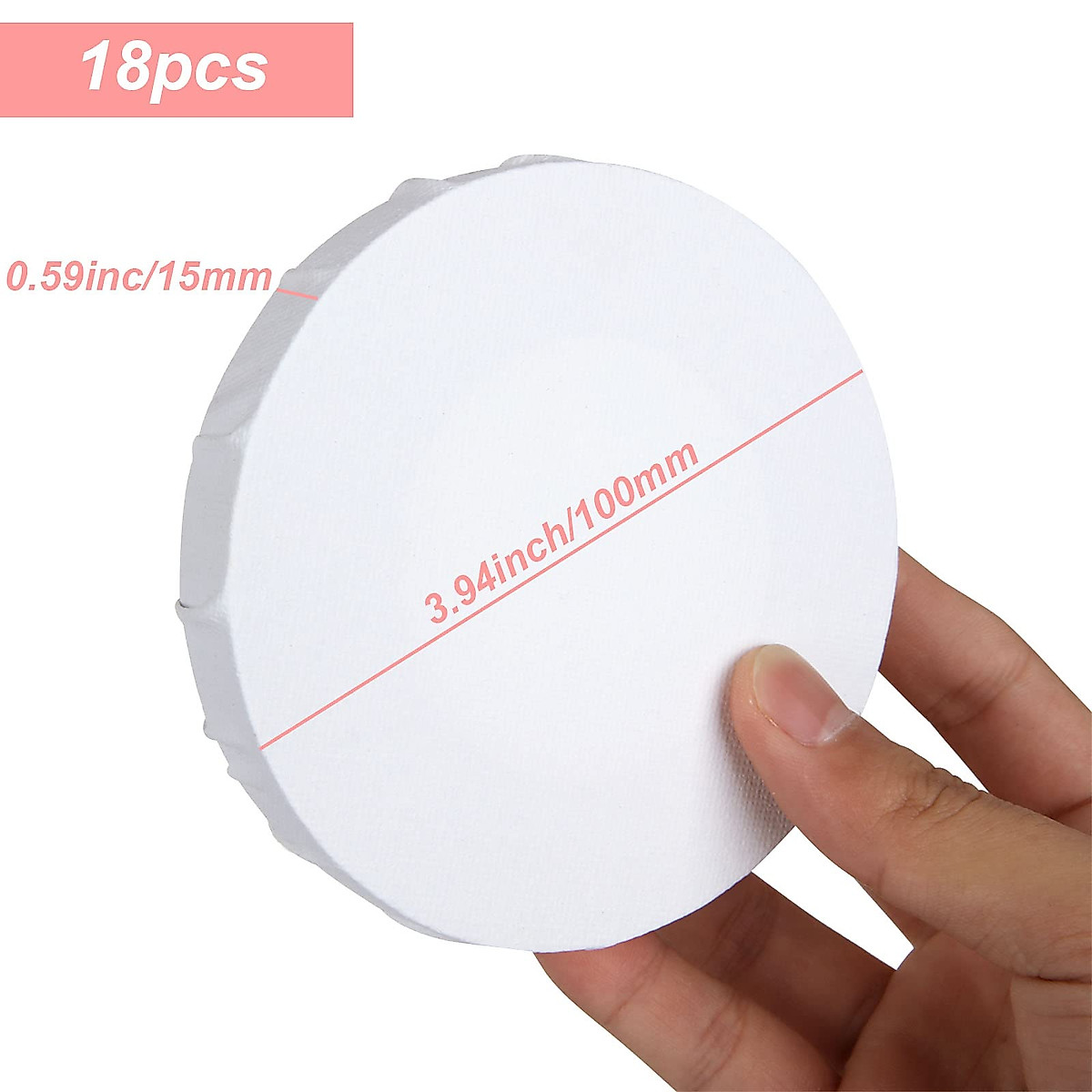 CertBuy 18 Pack Round Canvas 4 Inch, Circle Canvases for Painting, Blank White Canvas Boards, Circle Canvas Panel Boards, Cotton Painting Canvas Panels, Art Supplies for Painting Artist Hobby Painter