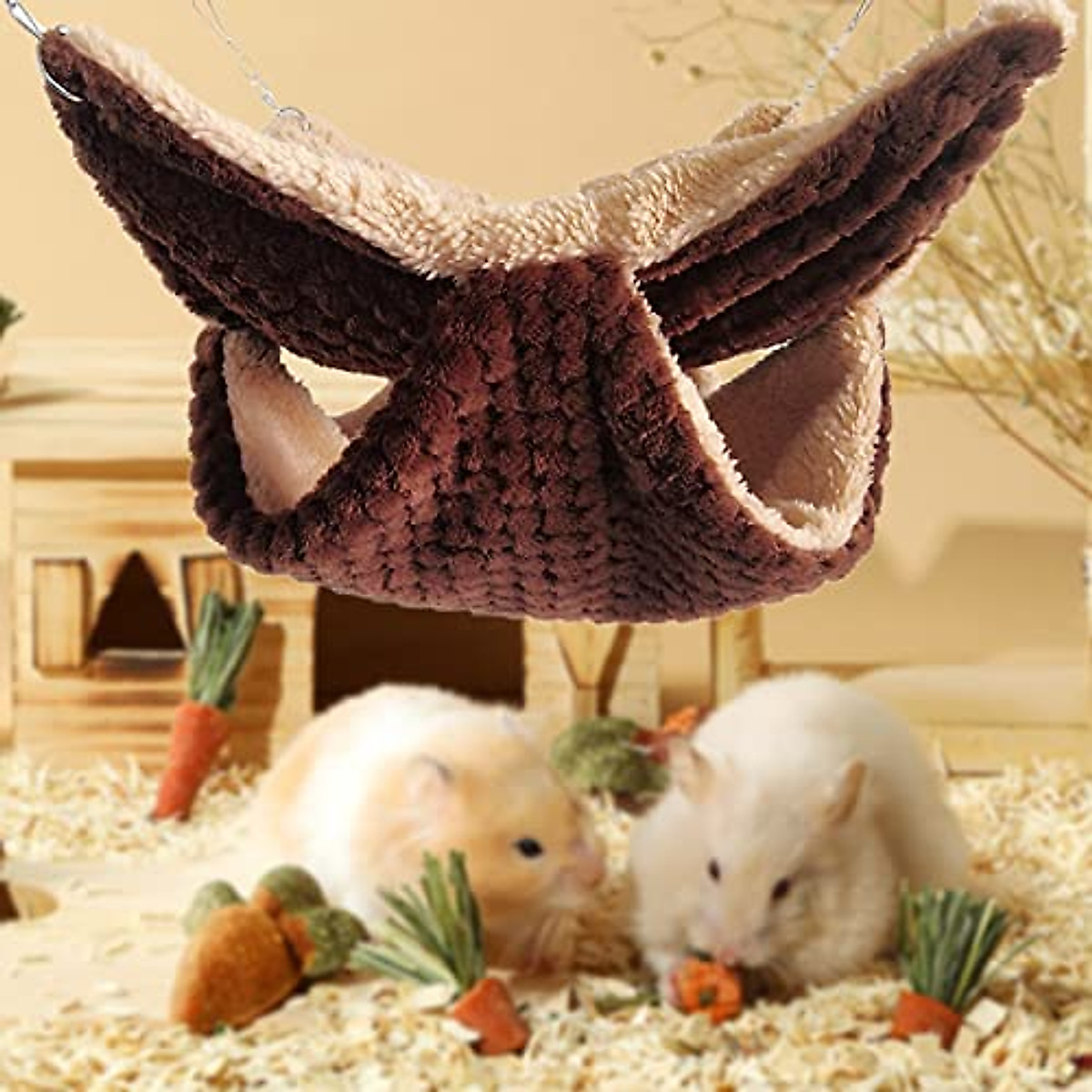 Small Animals Hanging Hammock Soft Hamster Hammock Winter Warm Hanging Bed Cage Accessories for Rat Chinchilla Parrot Ferret Squirrel Grey S