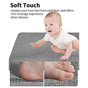 Non Slip Shower Mat, Comfortable Bath mat for Textured Surface,Quick Drying Easy Cleaning Shower Floor Mat for Wet Area,Without Suction Cups Grey 24 x 24