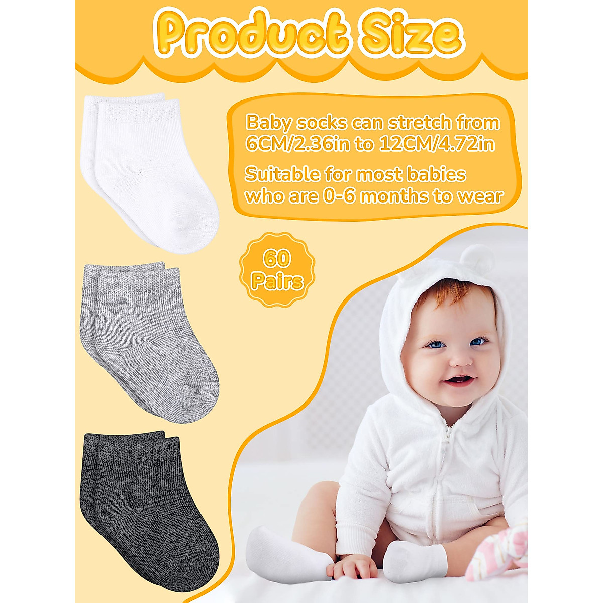 Jecery 60 Pairs Baby Socks Low Cut Stretch Cotton Ankle Socks Unisex Baby Socks Infant Socks for Newborn Toddler Boys Girls 0-6 Months Baby Socks