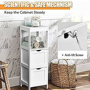 MAXCBD Nightstand Bedside Table Drawer Cabinet Bathroom Floor Cabinet Side Wooden Storage Organizer W/Removable Drawers White Bathroom Floor Cabinet Storage Tower Dresser