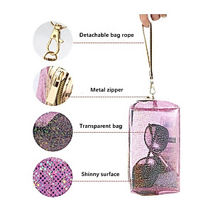 Lyellfe 8 Pack Waterproof Cosmetic Bags, PVC Glitter Iridescent Makeup Bags With Handle Zipper, Portable Holographic Gift Bags in Bulk, Small Toiletry Pouch Purse for Medicine, Travel, Woman