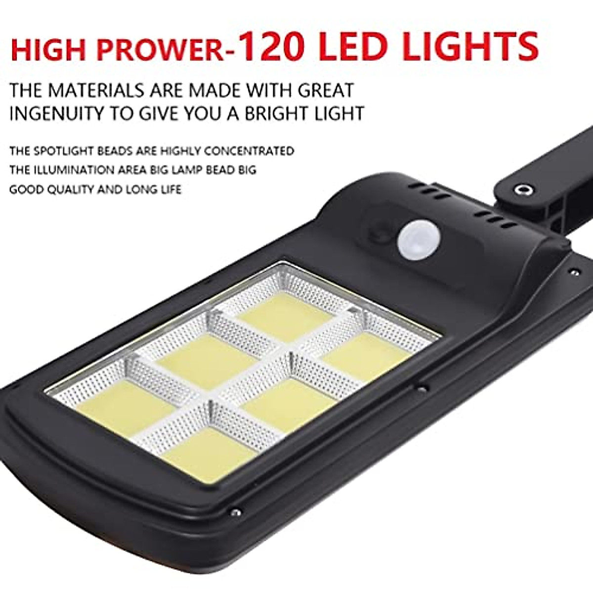 Solar Street Lights - 6000 Lumens 120 LED Motion Sensor Security Solar Flood Lights Outdoor Wall Lamp with 3 Lighting Modes for Front Door, Garden, Yard, Garage, Path (1-Pack)