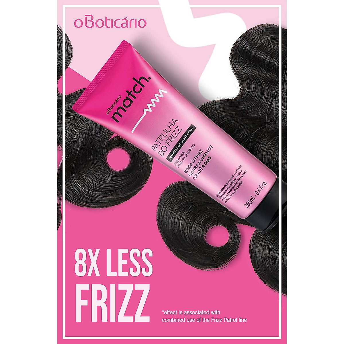 O BOTICARIO Match Frizz Patrol Shampoo, 8x Less Frizzy Hair, Hydrating Anti Frizz Shampoo with Avocado, 8.4 Ounce Oil & Creatine