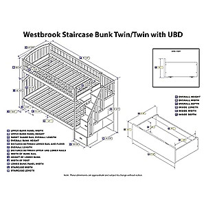 AFI Westbrook Staircase Bunk Twin Over Twin with Turbo Charger and Urban Bed Drawers in White