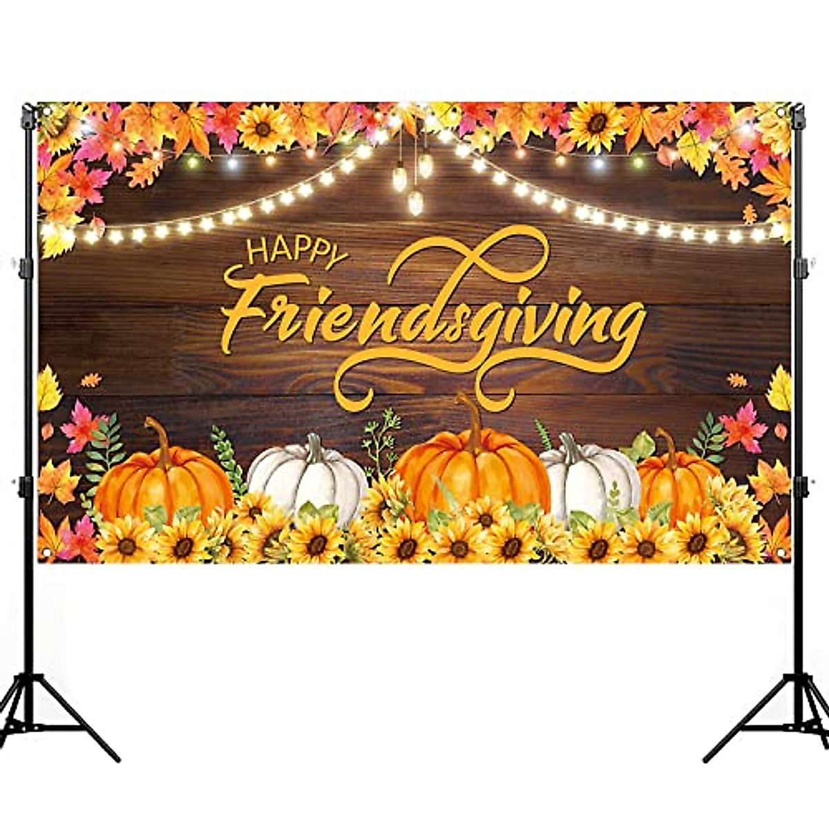 Nepnuser Happy Friendsgiving Photo Booth Backdrop Fall Harvest Thansgiving Friends Party Decorations Maple Leaves Sunflower Wall Decor Supplies (5.9×3.6ft)