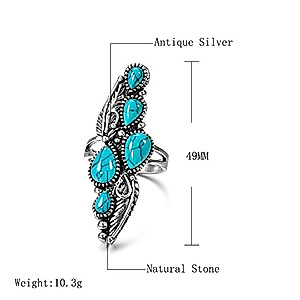 Vintage Blue Synthetic-Turquoise Ring Teardrop-shaped Stone Ring Tibet Silver Plated Fashion (US 8)