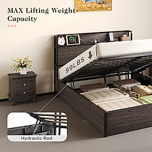 Albott Queen Size Lift up Storage Bed Frame, Wooden Platform Bed Frame with Storage Headboard ＆ Charging Station, No Spring Box Needed/Noise Free, Black