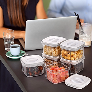 WRINGKIT 6 Pack Airtight Food Storage Containers, Plastic Snack Food Containers with Lids, 20 Oz Air Tight Cereal Container Set, Small Pantry Containers for Spices, Candy, Coffee