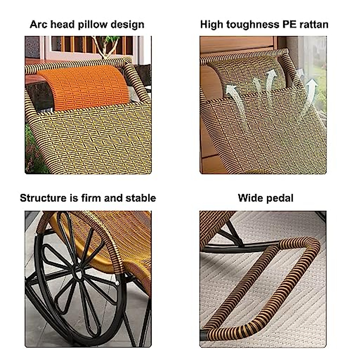 JHKZUDG PE Rattan Rocking Chairs,Zero Gravity Patio Chaise, All-Weather Wicker Rocker Chair with Steel Frame, Smooth Rocking Swing Glider Chair, for Porch Backyard Poolside,Green