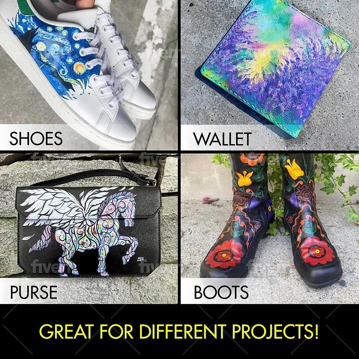 Creative Nation 12-Pack Leather Paint for Sneakers & Leather Accessories - Premium Acrylic Shoe Paint Kit for Bags, Purses & More - Waterproof, Flexible, Long-Lasting Paints, 0.95 Oz.