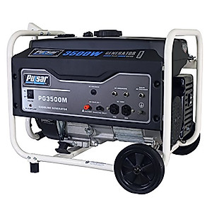 Pulsar 3,500W Portable Gas-Powered Generator with Mobility Kit PG3500M, 3500W, Black & White