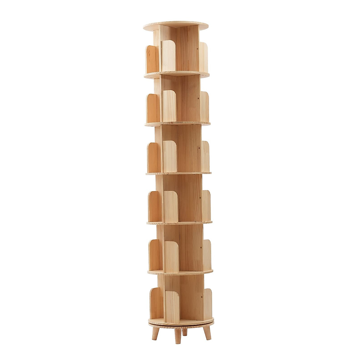 WOQLIBE Rotating Bookshelf Tower, 6 Tier Corner Storage Rack for Small Space, Round Bookshelf with Storage, Spinning Bookshelf Organizer, Narrow Book Shelf for Living Room, Office, Kids Room