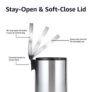 Amazon Basics 5 Liter / 1.3 Gallon Round Soft-Close Trash Can with Foot Pedal - Stainless Steel