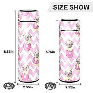 CaTaKu Wave Bulldog Donut Water Bottle Insulated 16 oz Stainless Steel Flask Thermos Bottle for Coffee Water Drink Reusable Wide Mouth Vacuum Travel Mug Cup
