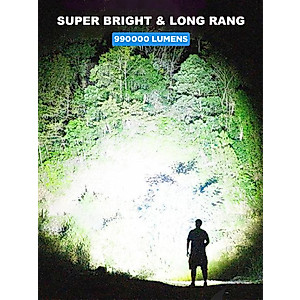 Flashlights High Lumen Rechargeable, 990,000 Lumens Super Bright LED Flashlight, High Powered Flash Light with 5000 mAh Capacity, Waterproof Handheld Flashlight for Camping Hiking(2 Pack)