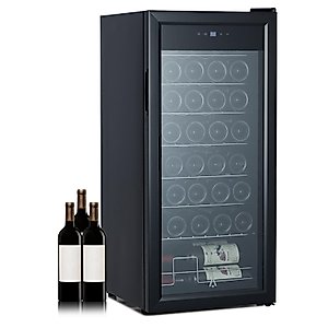 Takywep 32 Bottles Compressor Wine Cooler Refrigerator - 41℉-64℉ Freestanding Wine Cellar, Compact Design, Single Glass Door, Digital LED Touch Control, For Red, White, Champagne or Sparkling Wine