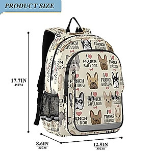 ALAZA I Love French Bulldog 17 inch School Backpack for Kids Girls Boy for Elementary Middle High School Students