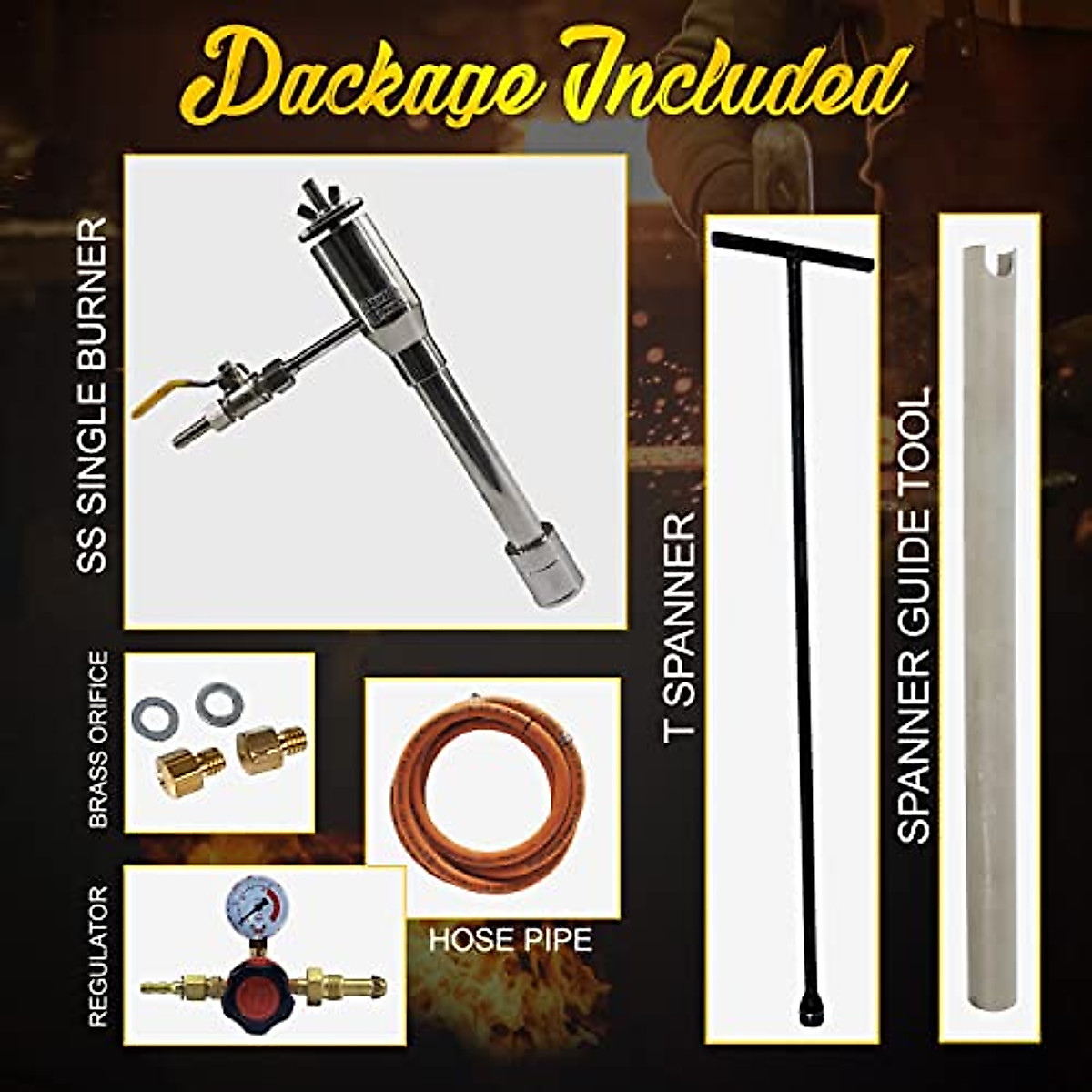 Simond Store Propane Forge Single Burner Kit, Propane Burner for Blacksmithing Furnace Foundry Forge Jewelry Making Kiln Farrier - Stainless Steel Propane Burner Kit Includes Valve, Hose & Regulator