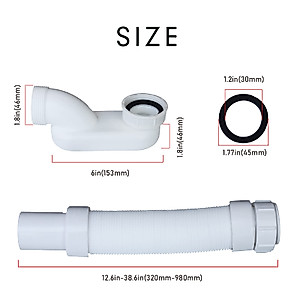 Bathtub Shower Drain Pipe, Low Profile Flat 1 1/2 P Trap Kit, Flexible Freestanding Tub Drain for Bath