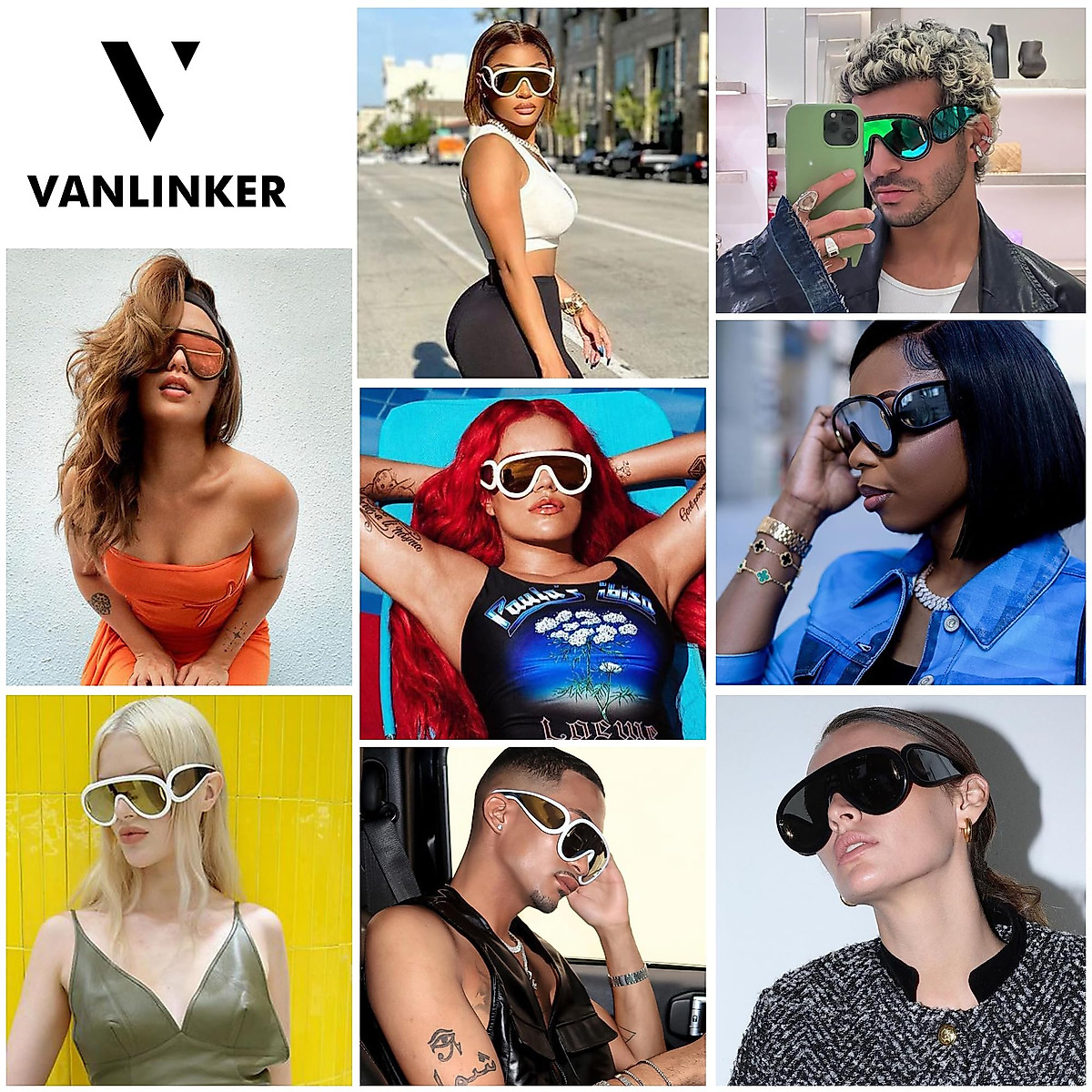 VANLINKER Oversized Round Sunglasses for Women Men Trendy One-Piece Mask Shades Fashion Big Lens Smooth Flat Top Frame VL9760