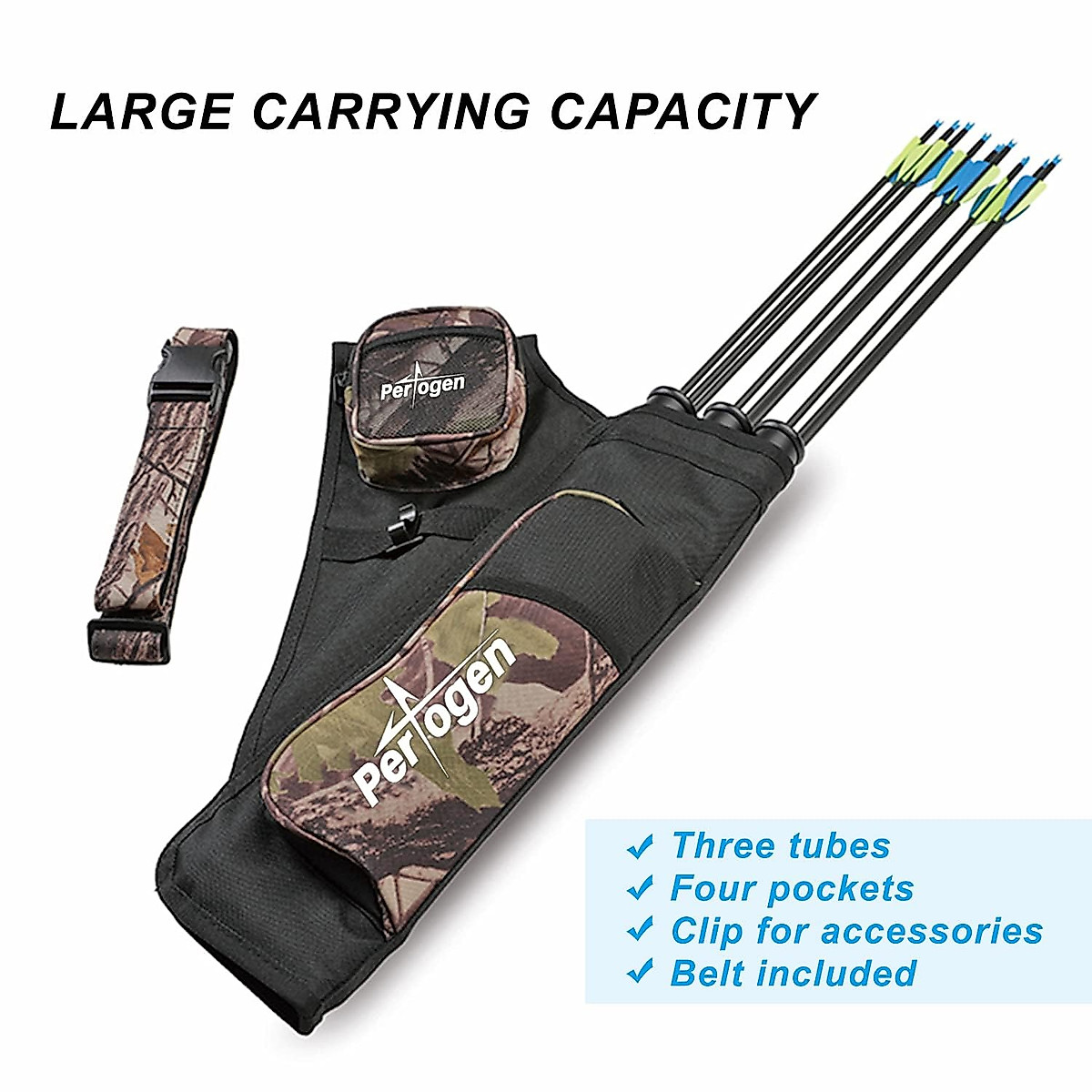 Perogen 3-Tube Compact Hip Target Quiver Holder Bow Belt Waist Hanged Archery Quiver (Black)