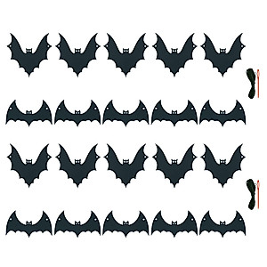 SaktopDeco 2 Pack Felt Black Bat Garland Banner Flying Bats for Fireplace Haunted House Halloween Themed Party Decorations