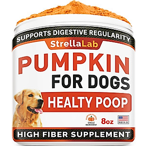 STRELLALAB Pumpkin for Dogs - 8oz High Fiber Powder Supplement - Stool Consistency and Softener - Diarrhea, Constipation, Upset Stomach, Food Sensitivity, Scoot - Digestion Support - Made in USA