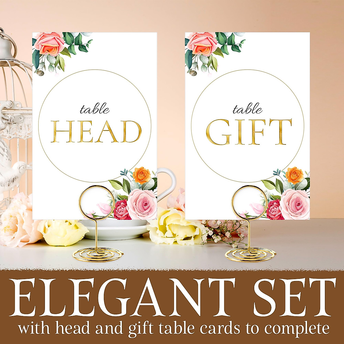 Table, Numbers, Cards 1-30 and Mini Table Numbers, Holders, Table, Numbers, Card for Wedding, Anniversary, Birthday, Party Table, Numbers, Cards Floral, Size 4'x6' Plus Head Table Card and Gift