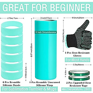 Silicone Bands for Sublimation Tumbler for 20 OZ Skinny Blanks Cups, Silicone Sleeve Kit with Heat Resistant Gloves, Transfer Tapes for Tumbler Heat Press Parts Accessories, Shrink Wraps in Oven