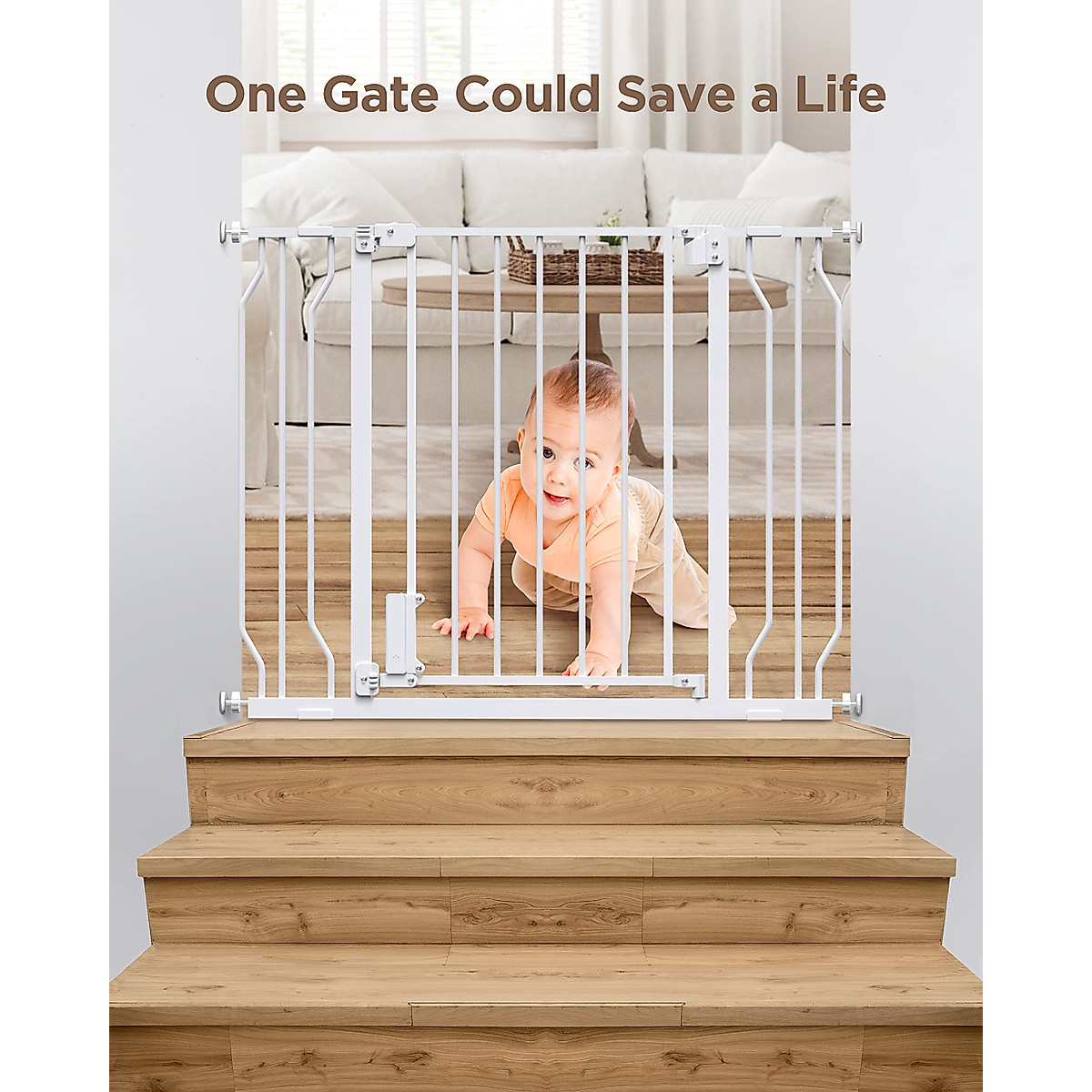Ciays Baby Gate 29.5” to 41.3”, 30-in Height Extra Wide Dog Gate for Stairs, Doorways and House, Auto-Close Safety Metal Pet Gate for Dogs with Alarm, Pressure Mounted, White
