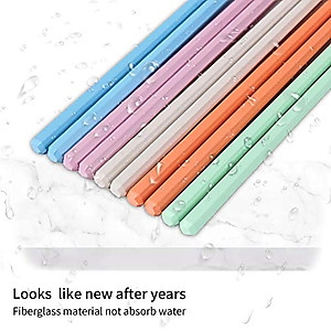 HuaLan Colorful Fiberglass Chopsticks, Dishwasher Safe Chopstick, Reusable Non-slip Chop Sticks, Lightweight Chopsticks 9 1/2 Inches, 5 Pairs
