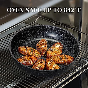 Kitchen Academy Detachable Handle Induction Cookware Sets - 10 Piece Non-stick Cooking Pots and Pans, Black Granite Stackable RV Cookware for Camp