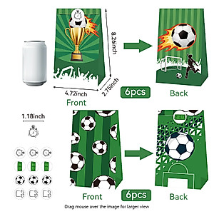 YIPAXEJE 12 Pack Paper Soccer Party Favor Bags - Ideal for Birthday Gift Bags, Snack Bags, and Party Favor Bags for Kids Birthday - Includes 12 Soccer Stickers for Customization