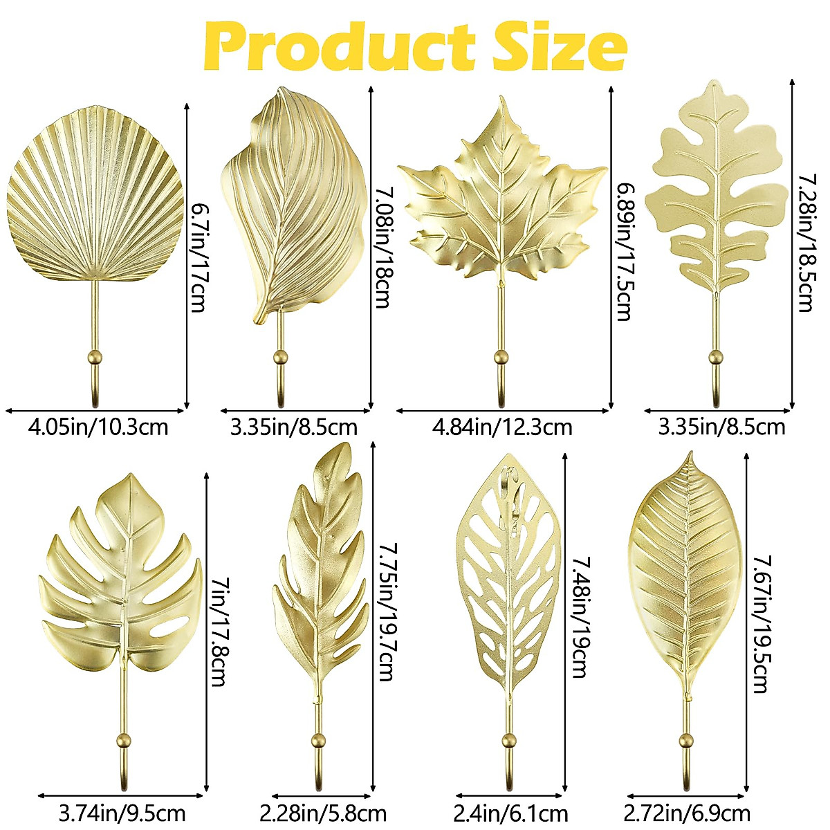 HOSTK 8pcs Decorative Wall Hooks, Gold Leaves Wall Mounted Hangers, Plant Modern Coat Hat Towel Clothing Key Holder for Home Bedroom Bathroom Kitchen Office Entryway Living Room
