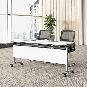 Flip Top Mobile Training Table with Modesty and Lockable Wheels, Folding Meeting Room Table Boardroom Desk for Office Conference Room(no Chair) (Color : A(Excluding Chairs), Size : 120 * 60 * 75cm)