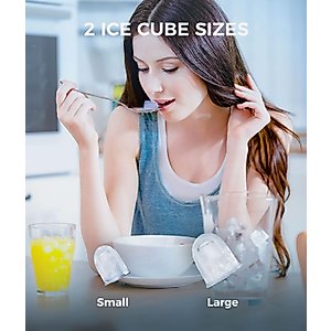 ecozy Countertop Ice Maker, Portable Ice Maker with Self-Cleaning, 9 Bullet Ice Cubes in 6 Mins, 26lbs/24Hrs, Ice Maker Machine with Ice Bags, Handle, Standing Scoop and Basket, Black