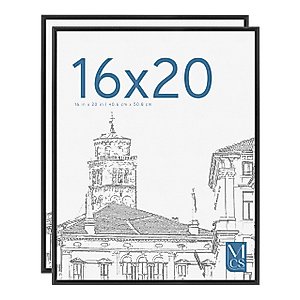MCS Original Poster Frame 16x20 Black Lightweight Vertical & Horizontal Wall Hanging Large Picture Frame for Posters, Art Prints & Gallery Wall (2-Pack)