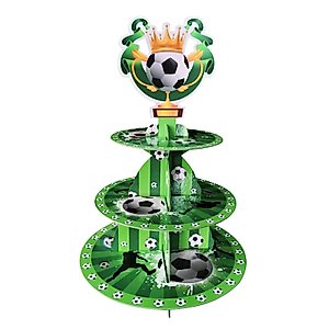 Soccer Themed Birthday Party Supplies, Soccer Party Decorations, 3 Tier Soccer Cardboard Cupcake Stand, Soccer Cake Topper Sports Theme Party Supplies for Teenagers Birthday