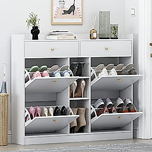 DEYAOPUPU Shoe Cabinet for Entryway,Modern Shoe Storage Cabinet,Freestanding White Shoe Rack Storage Organizer
