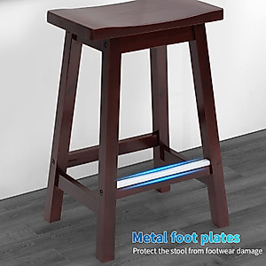 PayLessHere Bar Stools Set of 2 for Kitchen Counter Solid Wooden Saddle Stools 24-Inch Height Home Furniture Barstool, Brown