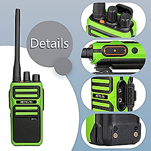 Retevis RB17A Long Range Walkie Talkies, GMRS 5W High Power 2 Way Radios with Earpiece and Mic, Rugged, Durable, for Jobsite Construction Industrial(Green,4 Pack)