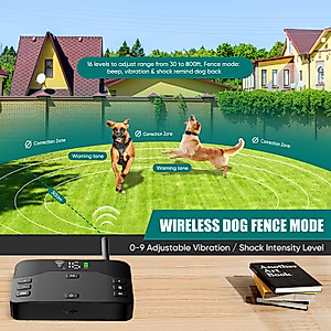 ABHY Wireless Dog Fence, Electric Fence System for 2 Dogs, Pet Perimeter Fence and Remote Training Collar 2-in-1,Adjustable Wireless Dog Collar,Suitable Dogs