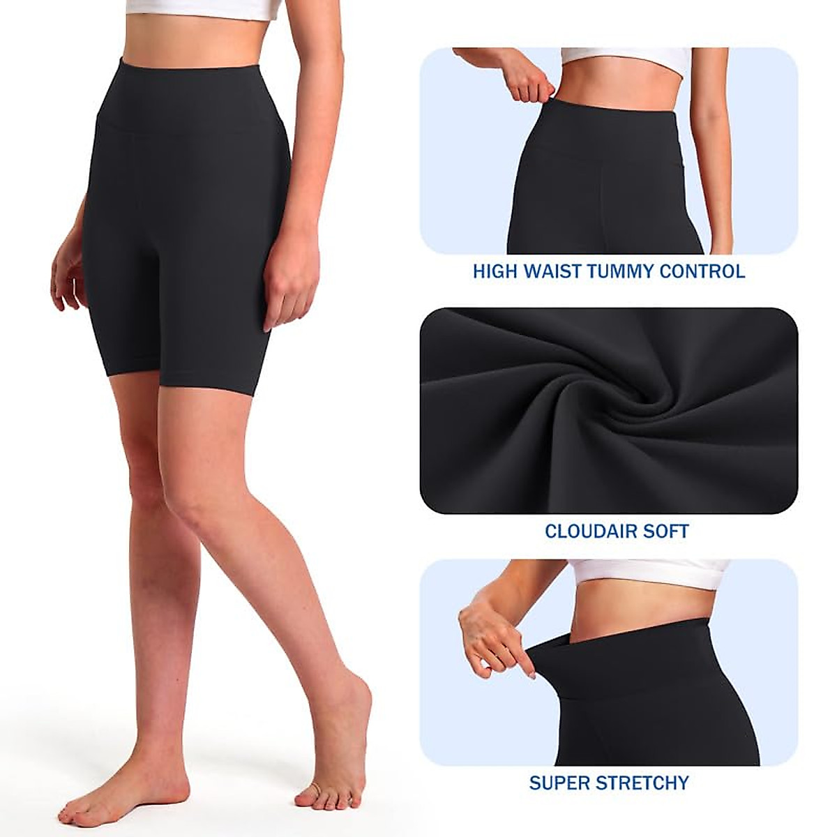 VALANDY Women's High Waist Yoga Shorts Tummy Control Non See -Through Workout Pants 3 Pack